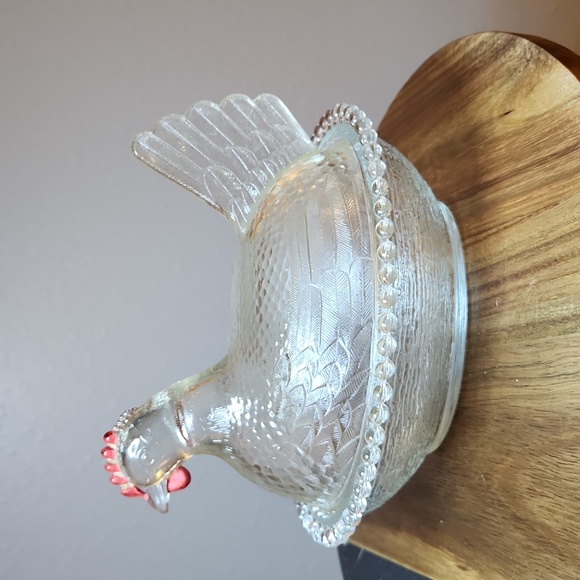 Accents | Indiana Glass Co Clear Red Comb Glass Hen On Nest Dish Is ...